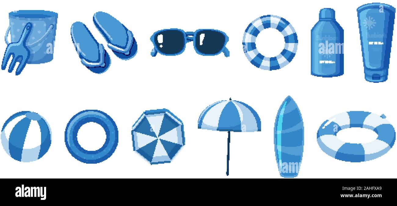 Isolated summer items in blue color illustration Stock Vector Image ...