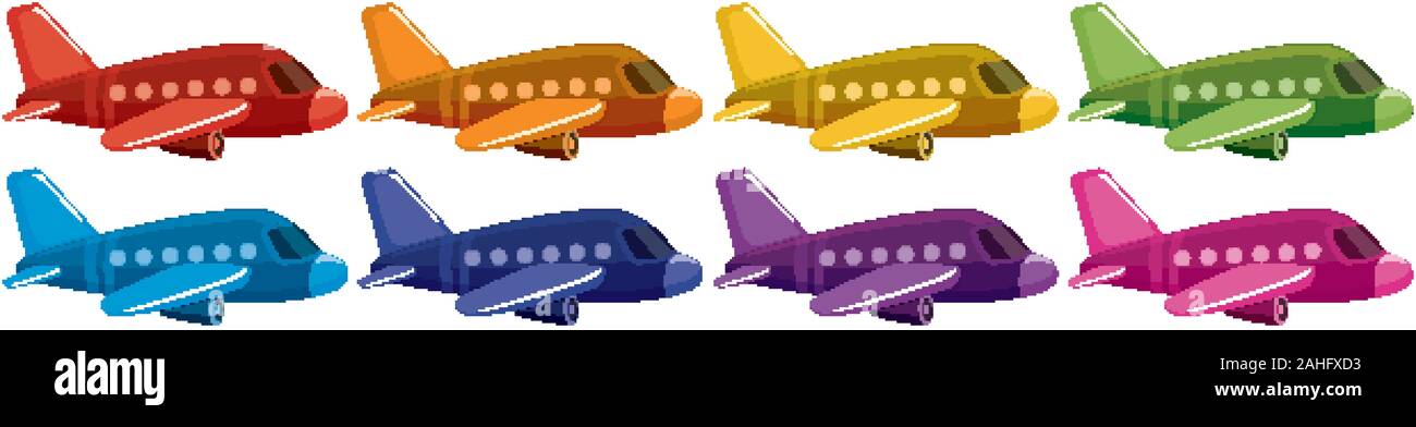 Set of jet plane in eight different colors illustration Stock Vector ...