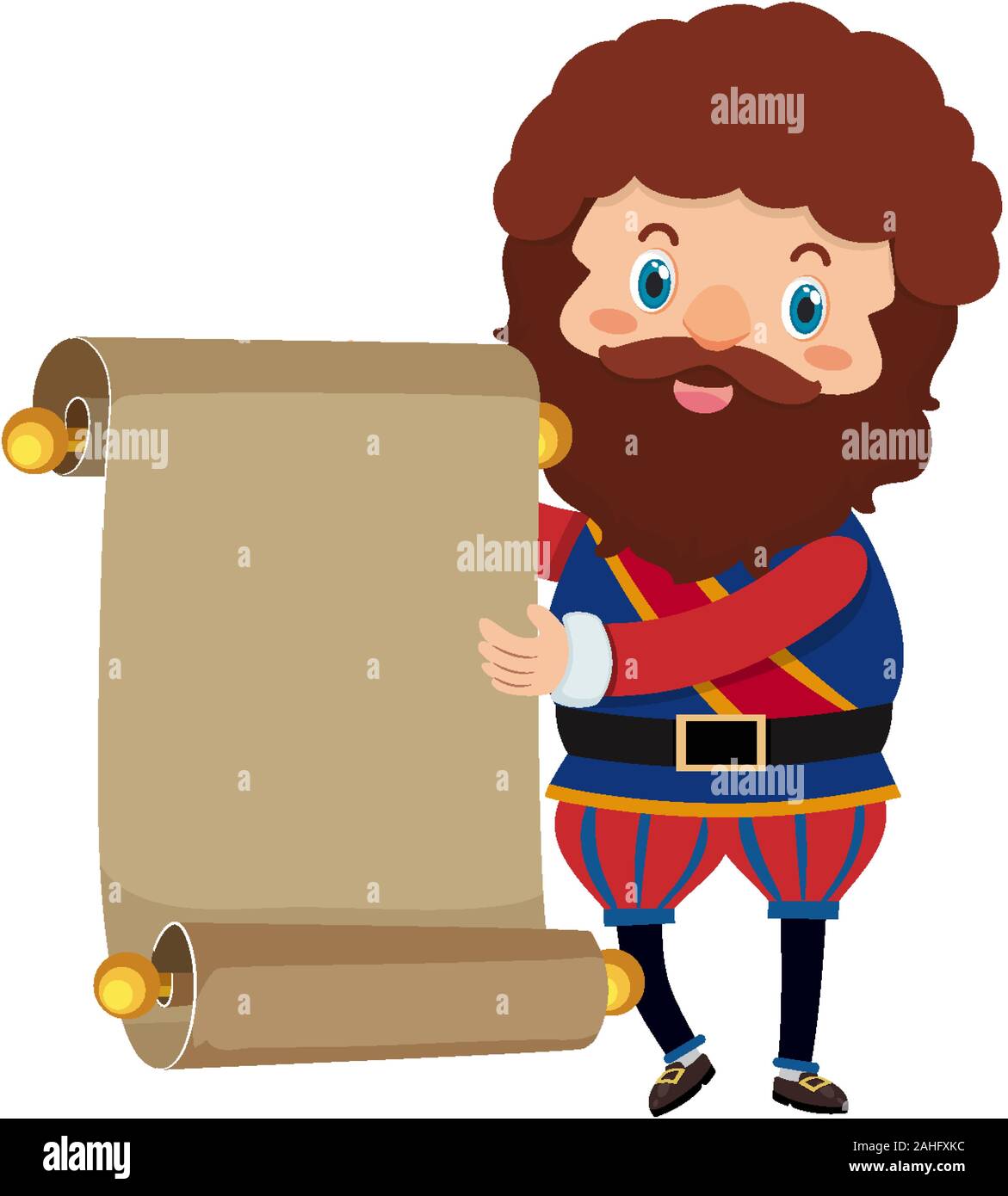 Single character of man with blank note on white background ...