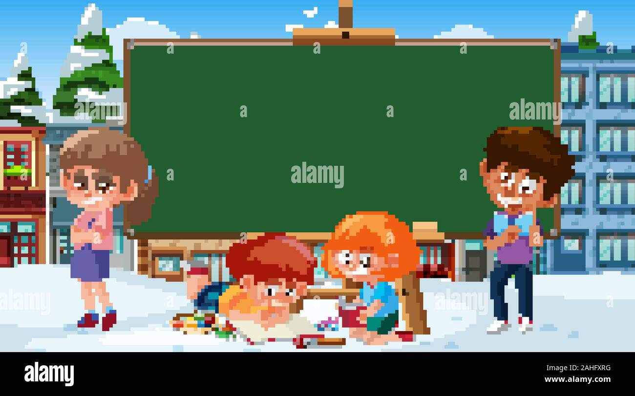 Board template with happy kids in background illustration Stock Vector ...