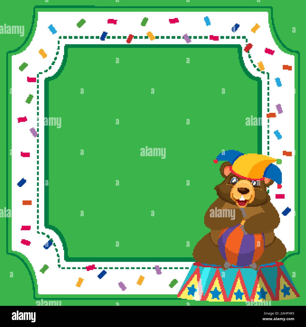 Frame template design with circus bear and ball illustration Stock ...