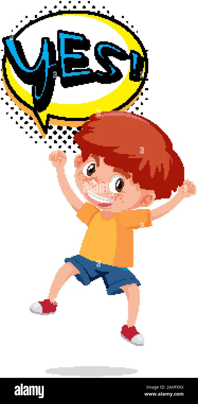 Boy with expression word yes illustration Stock Vector Image & Art - Alamy