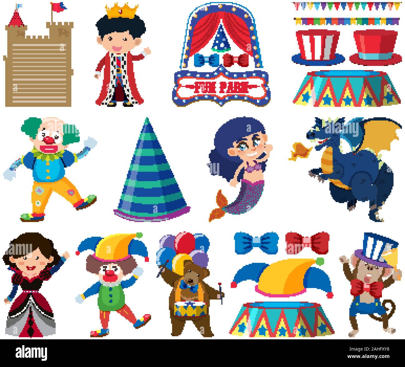 Set of circus characters on white background illustration Stock Vector ...