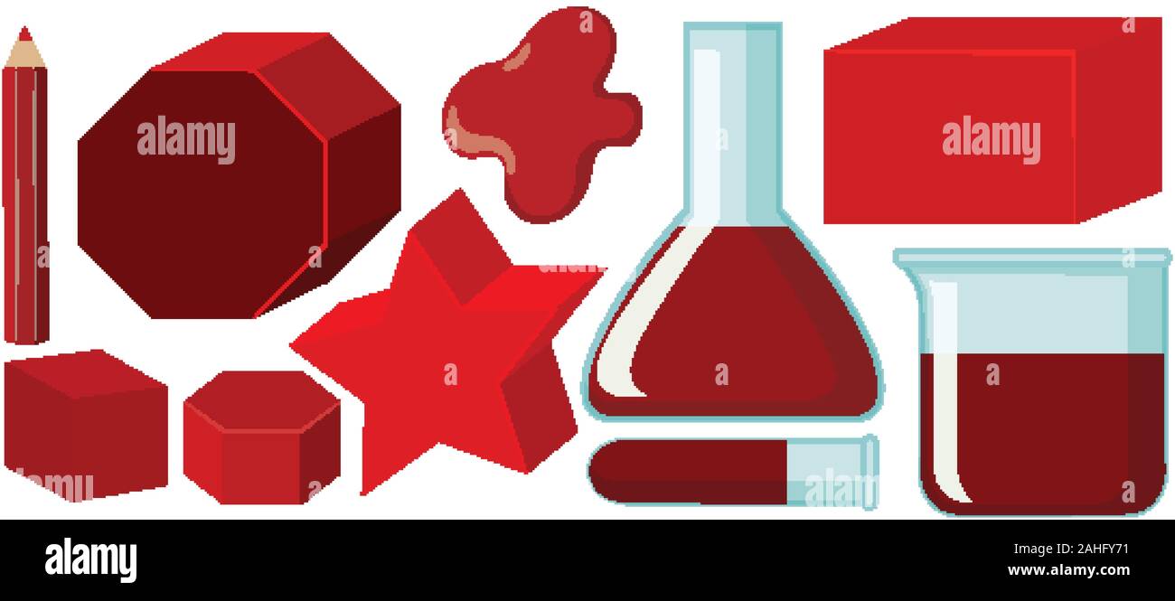 Set of geometric shapes and containers in red color illustration Stock ...