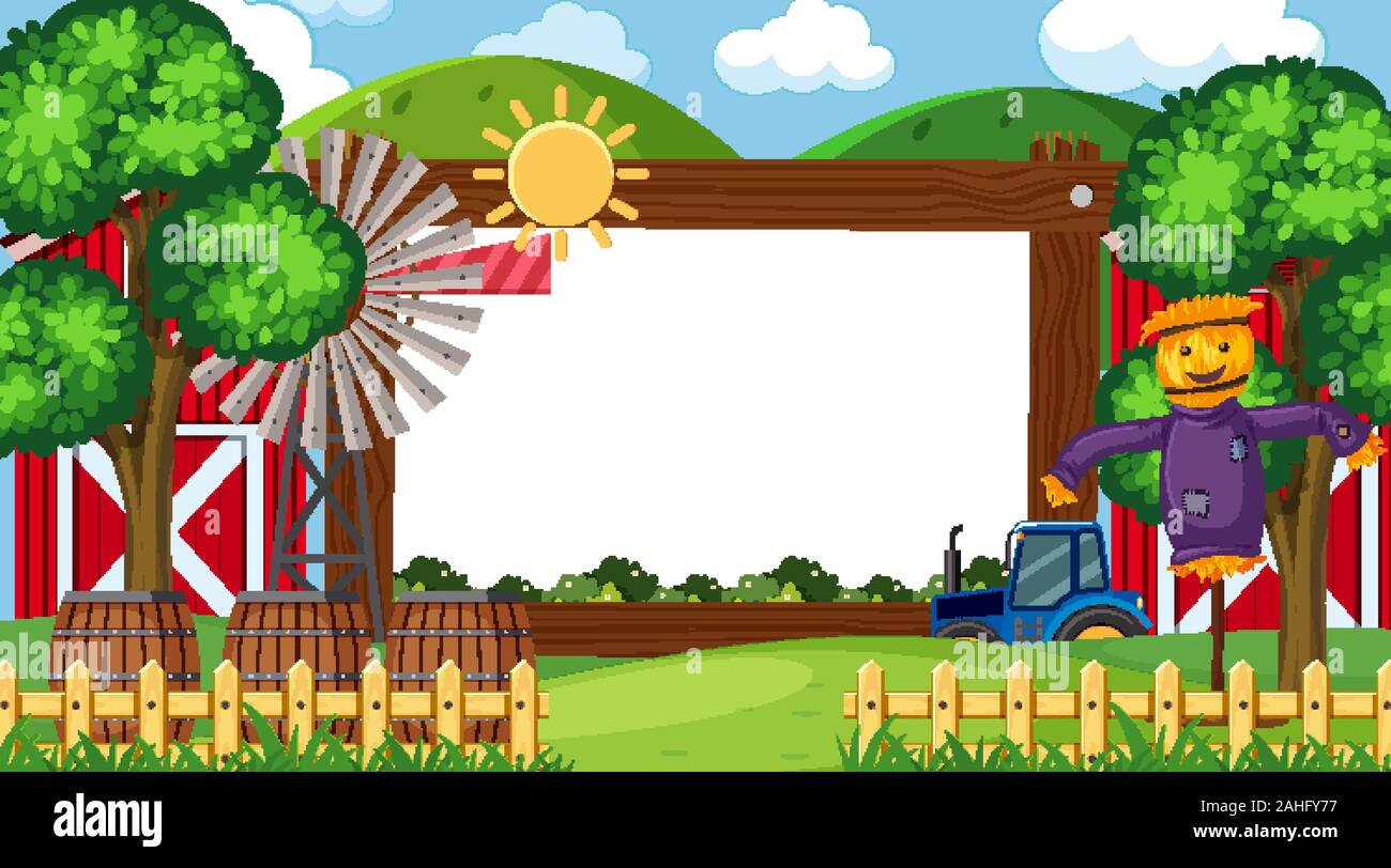 Border template with farm scene in background illustration Stock Vector ...