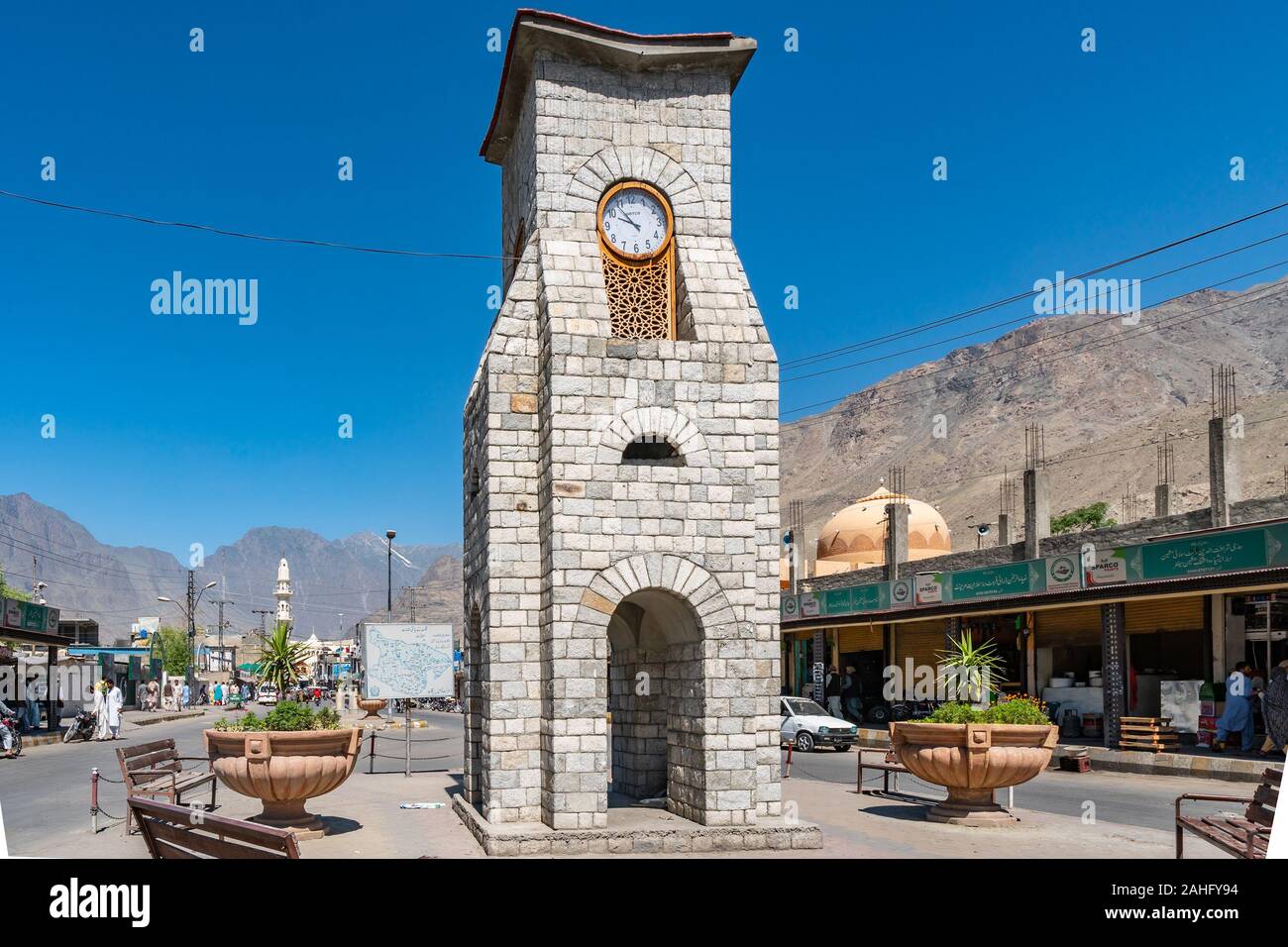 Gilgit City Center View of the Clock Tower at Babar Road and Saddar ...