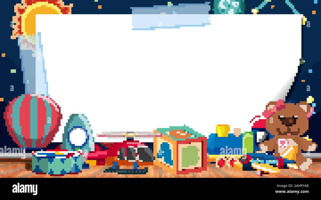 Border template with many toys on the floor illustration Stock Vector ...
