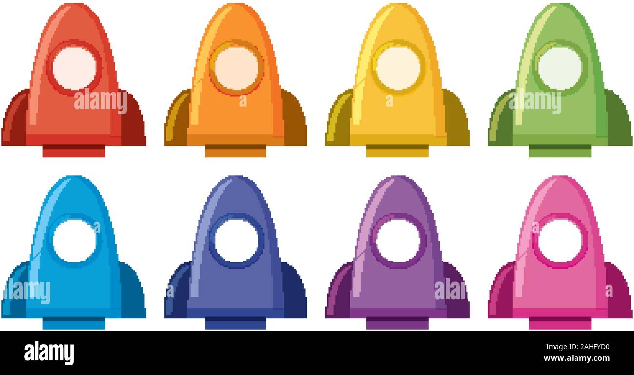 Set of spaceships in different colors illustration Stock Vector Image ...