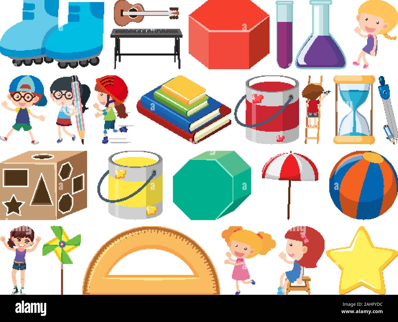 Set of isolated objects theme kids and stationeries illustration Stock ...
