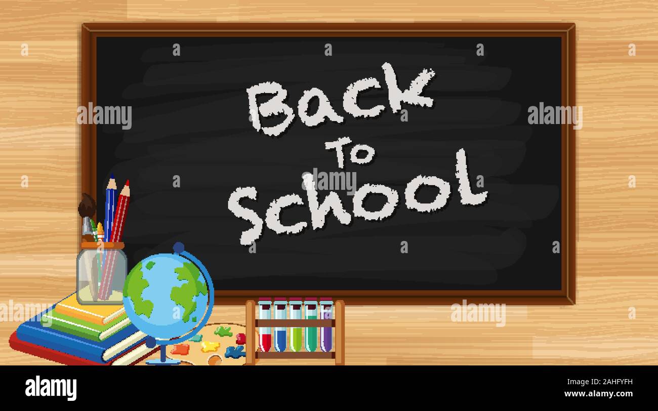 Back to school sign with many school items illustration Stock Vector ...