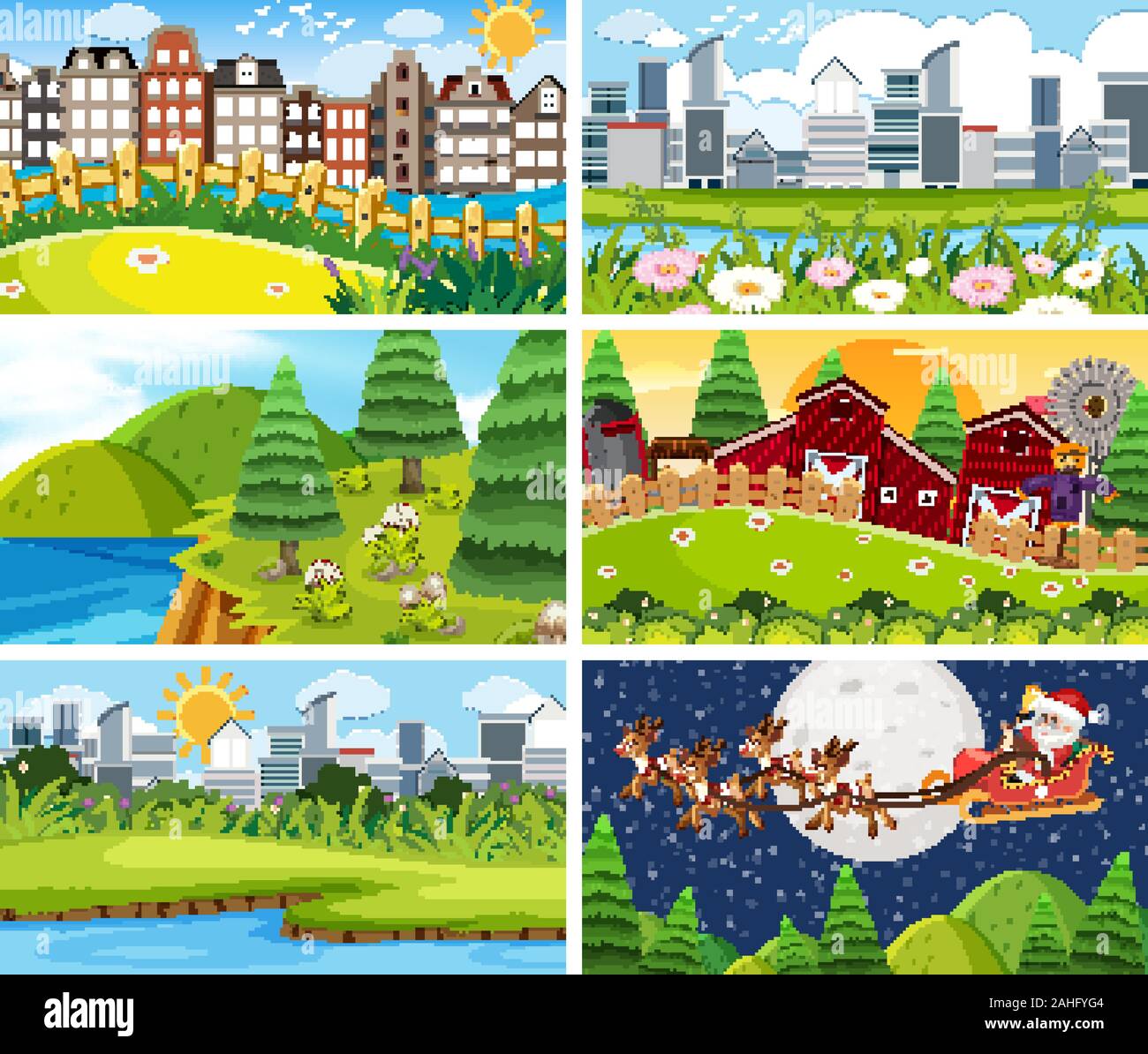 A set of outdoor scene including building illustration Stock Vector ...