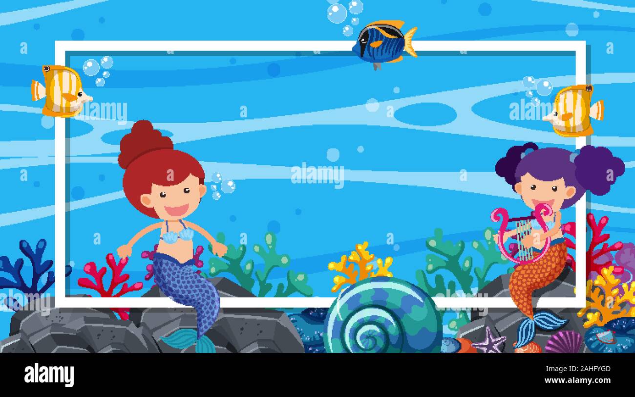 Border template with ocean theme in background illustration Stock ...