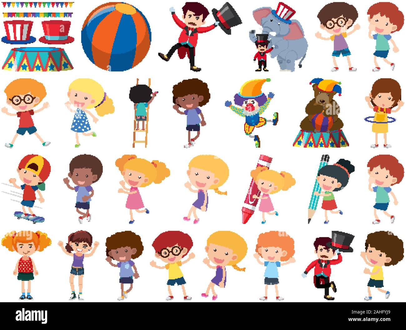 Large set of isolated objects of kids and circus illustration Stock ...