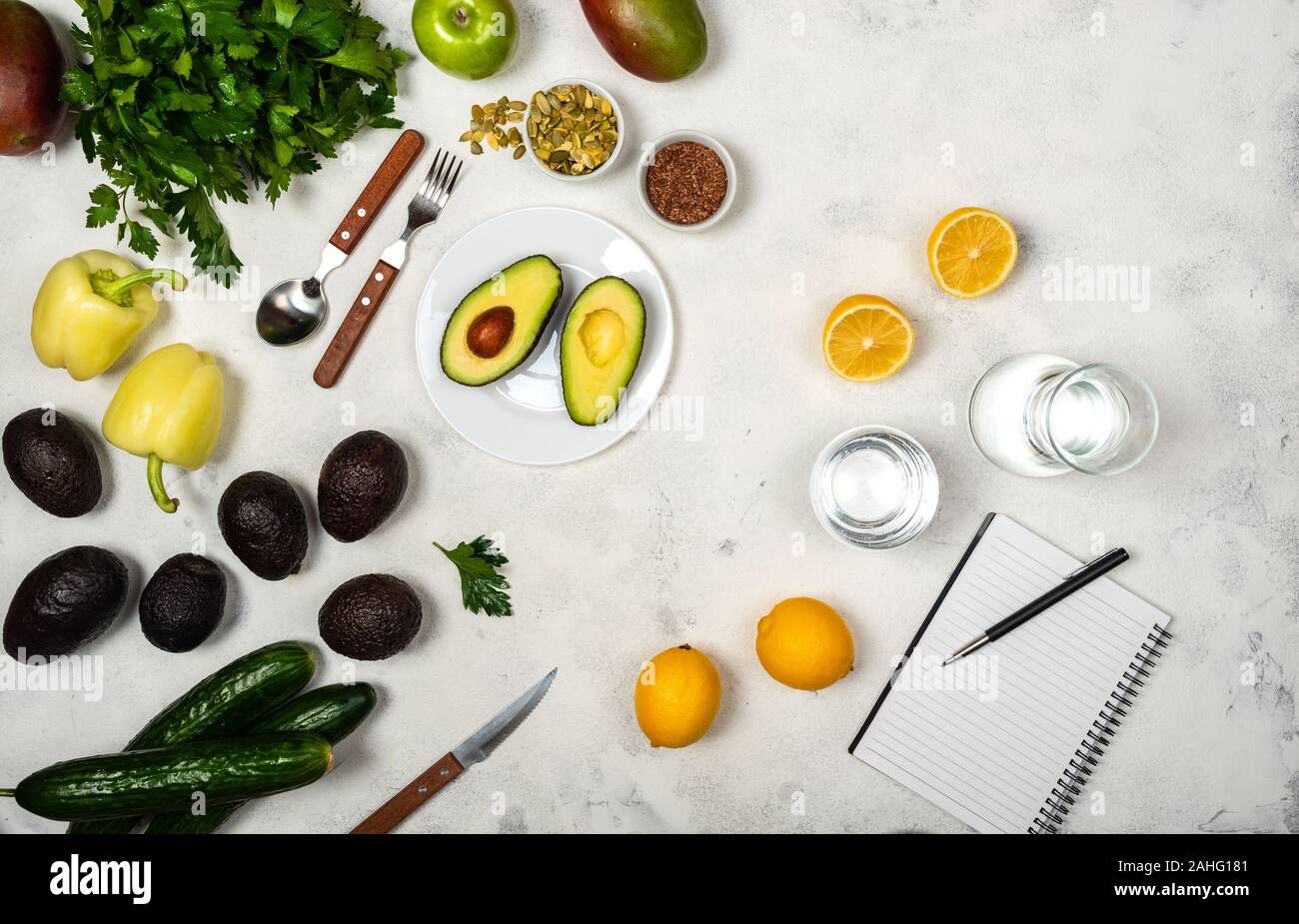 Preparing vegetables and fruits for preparing healthy food. Notebook ...