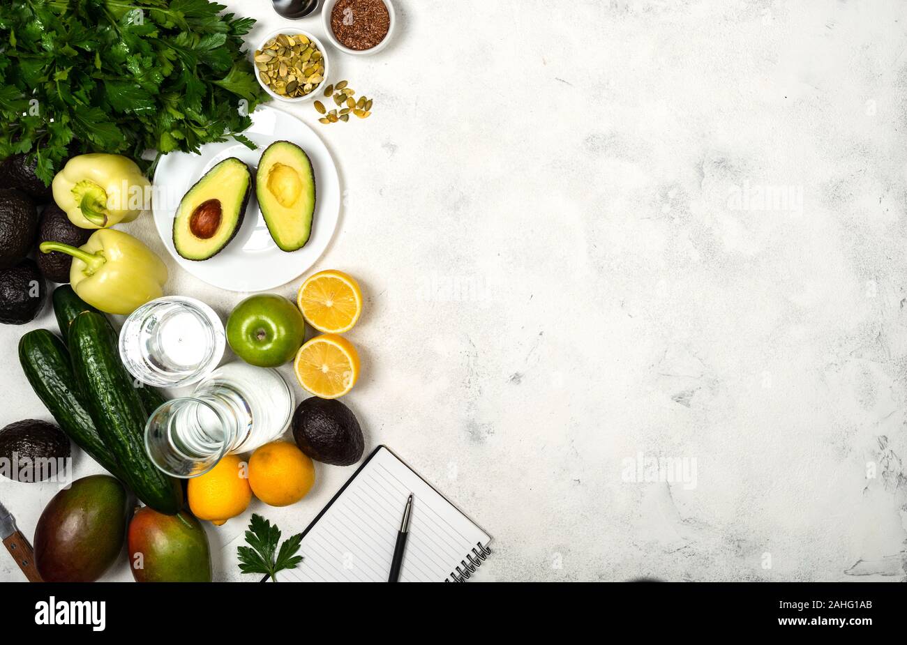 Preparing vegetables and fruits for preparing healthy food. Notebook ...