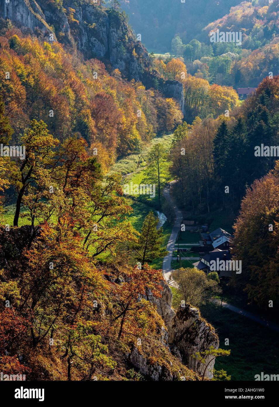 Autumn in Pradnik River Valley, elevated view, Ojcow National Park ...