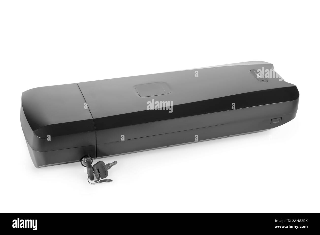 Large black electric bike li-ion battery with keys. Isolated on white ...