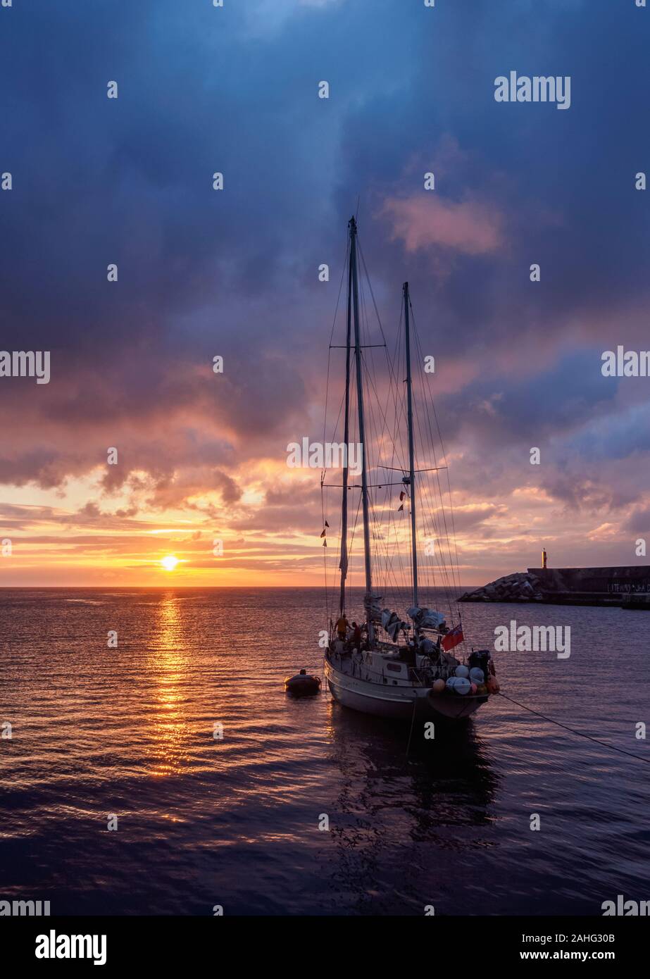 Port in Lajes das Flores at sunrise, Flores Island, Azores, Portugal ...