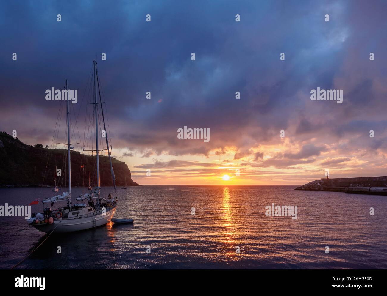 Port in Lajes das Flores at sunrise, Flores Island, Azores, Portugal ...