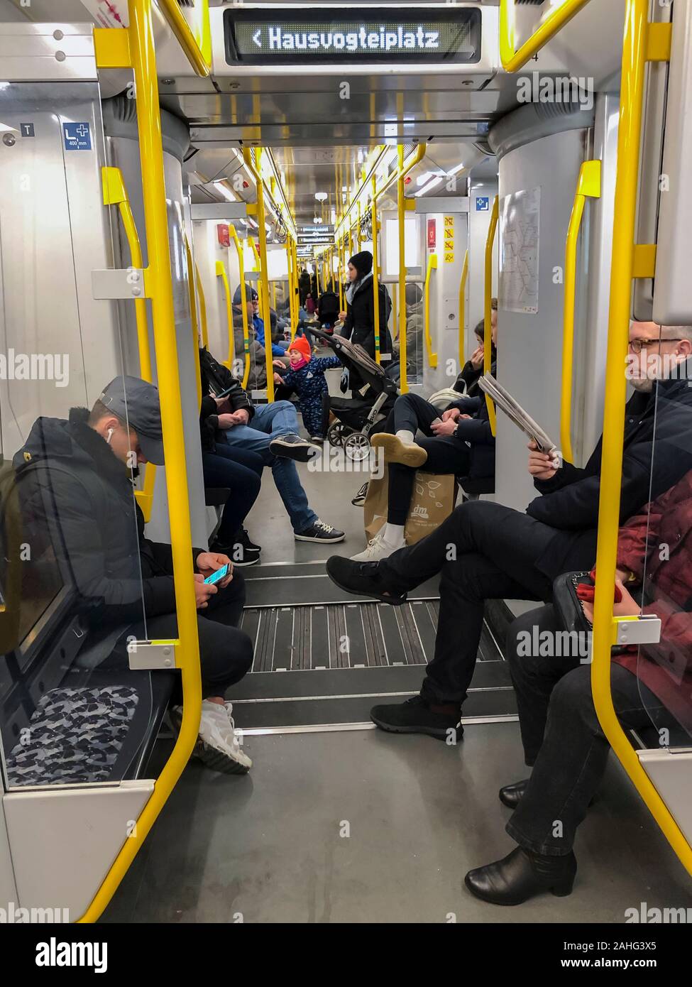 Berlin, Germany, Tourists sitting on u bahn Traveling on Metro Subway ...