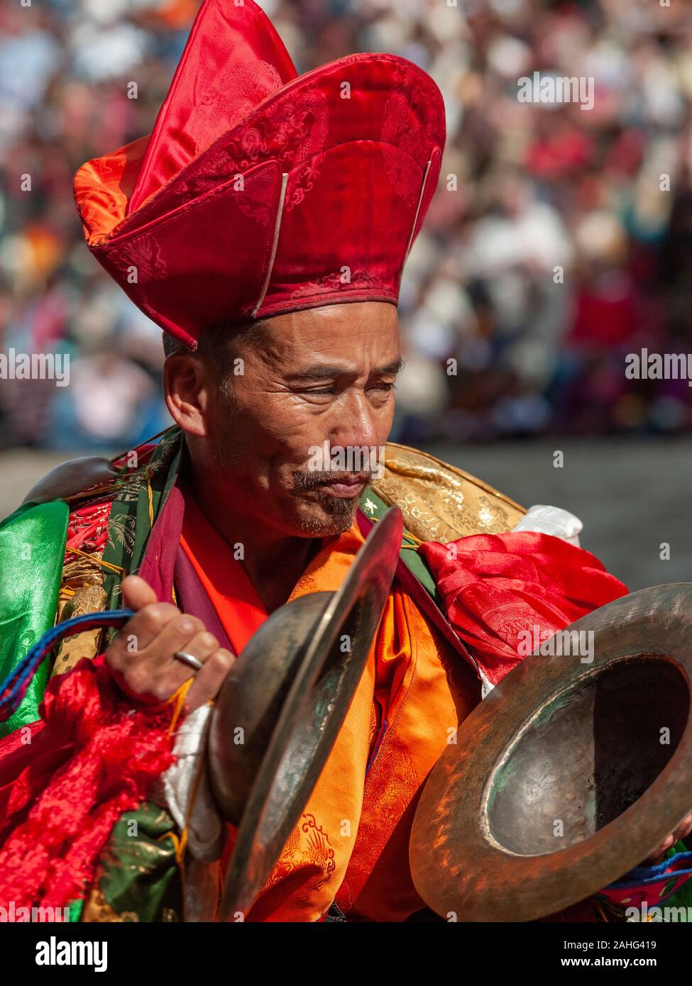 Paro. Bhutan. 03.22.05. Musician at the Paro Tsechu in the Kingdom of ...
