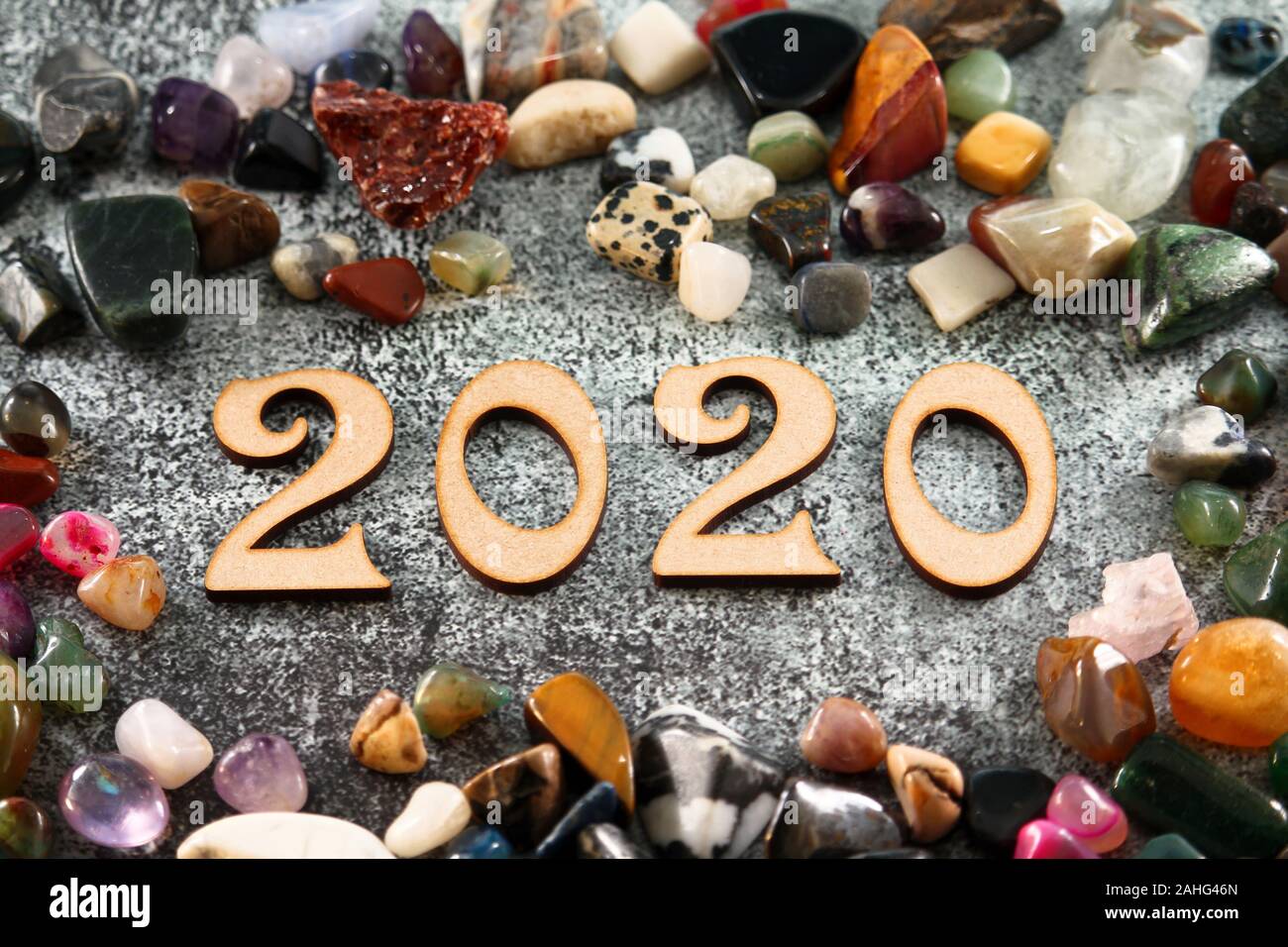 Happy New Year 2020. The number 2020 on black and white background ...