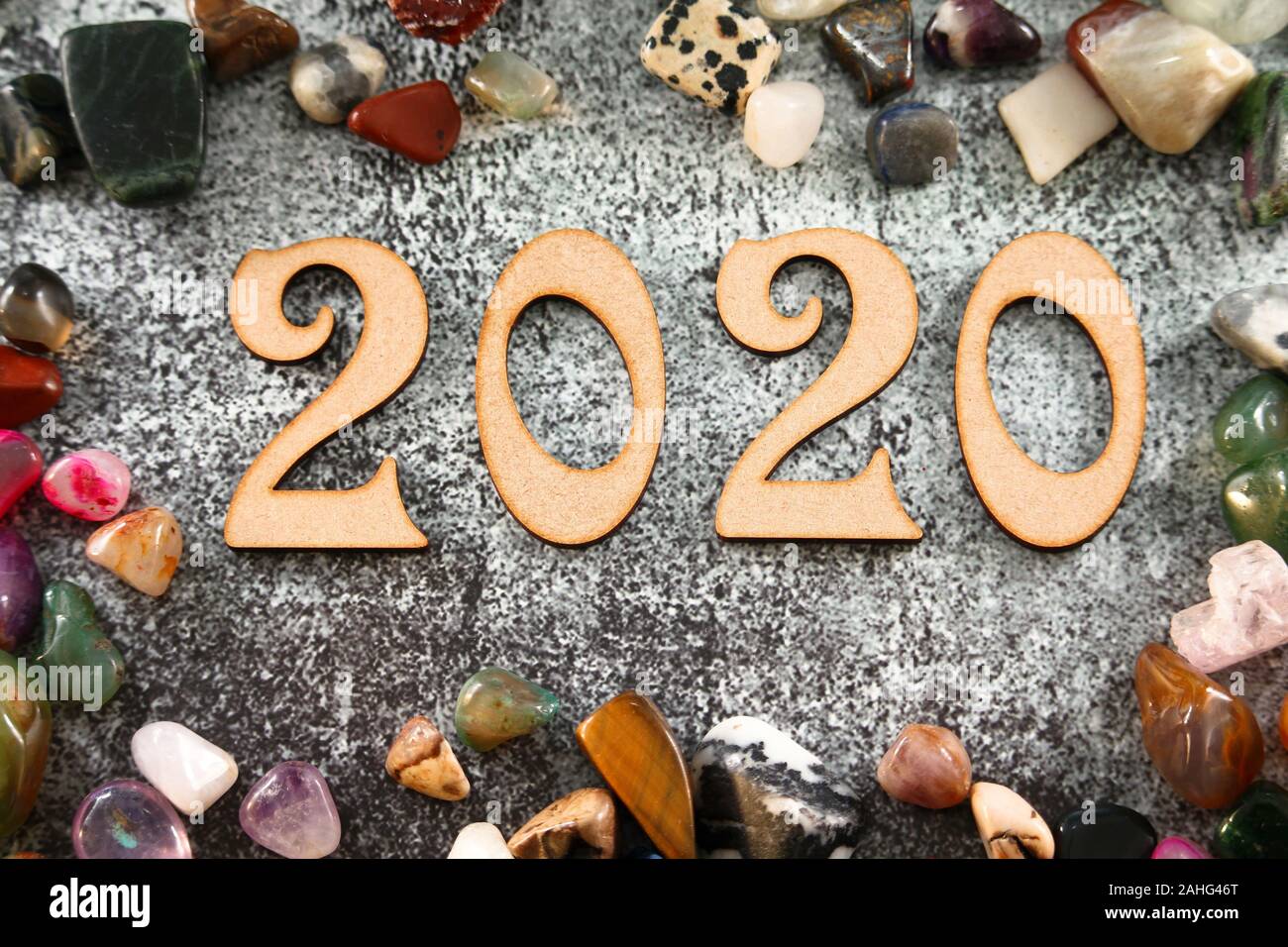 Happy New Year 2020. The number 2020 on black and white background ...