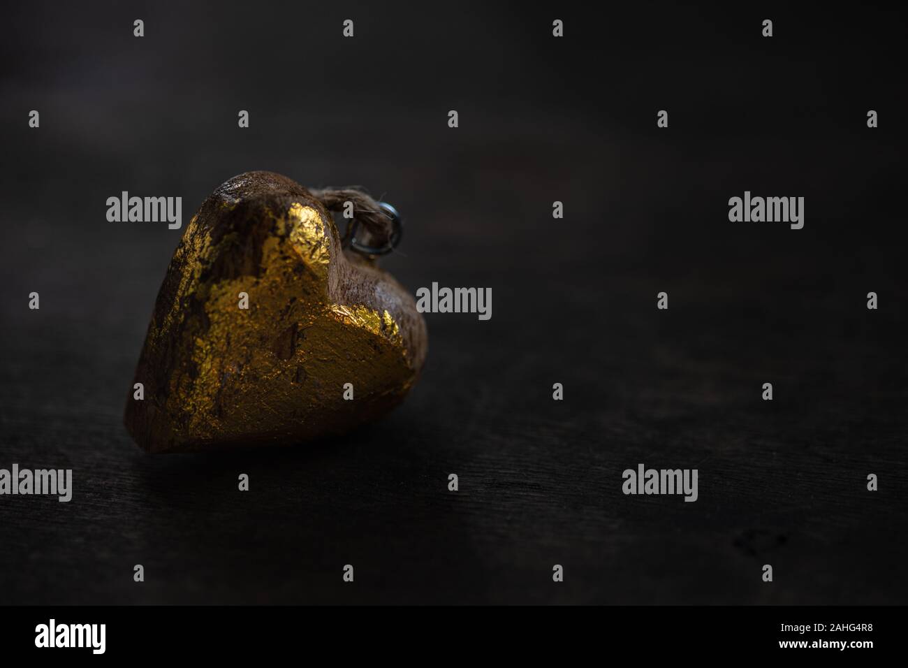 St. Valentine card concept with heart shaped decor on wooden background ...