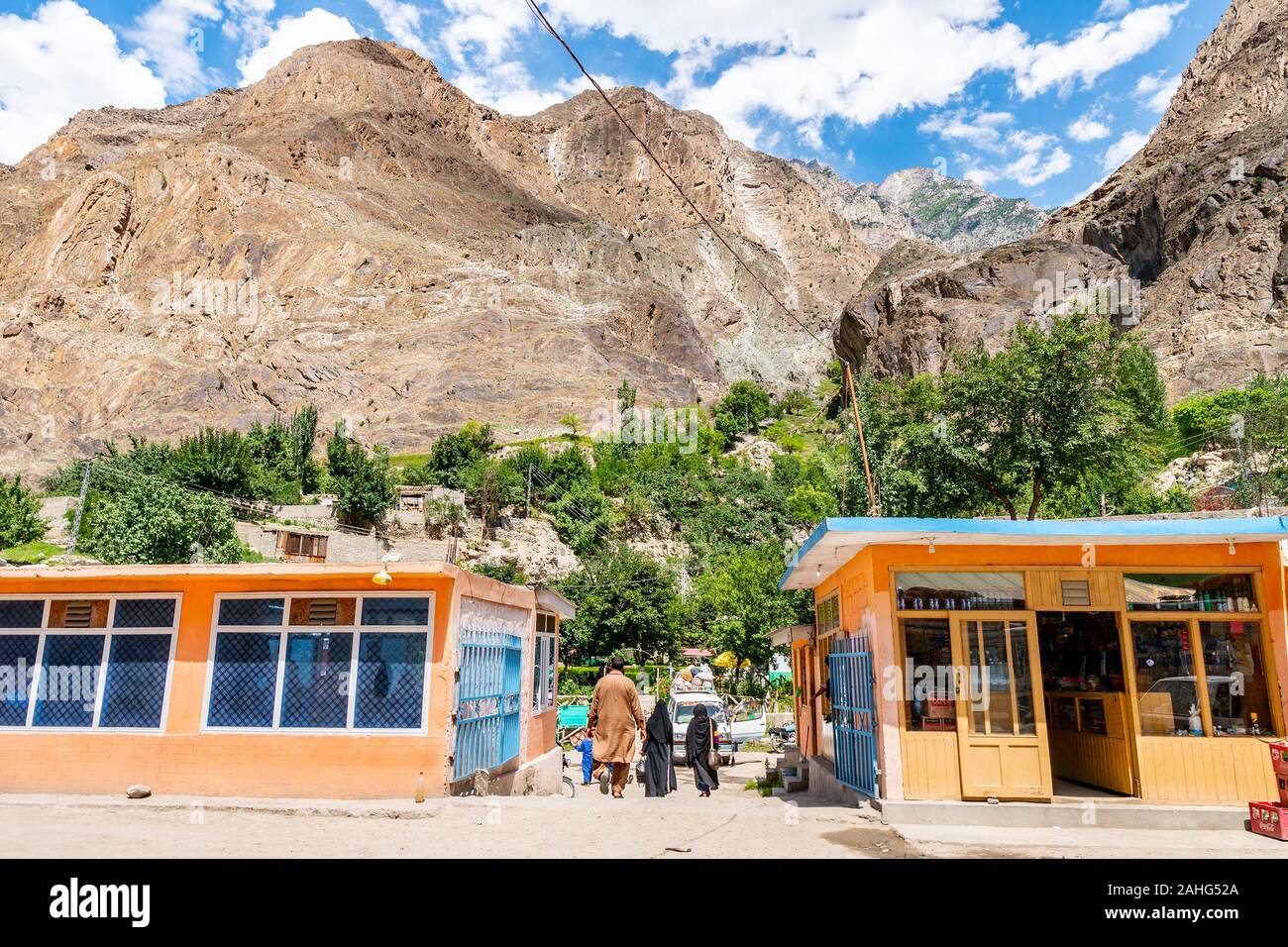 Gillgit to Skardu Sassi Village with Walking People and Open Grocery ...