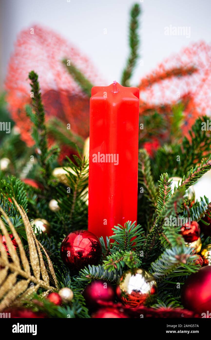 Christmas festive composition with balls and decor on stone background ...