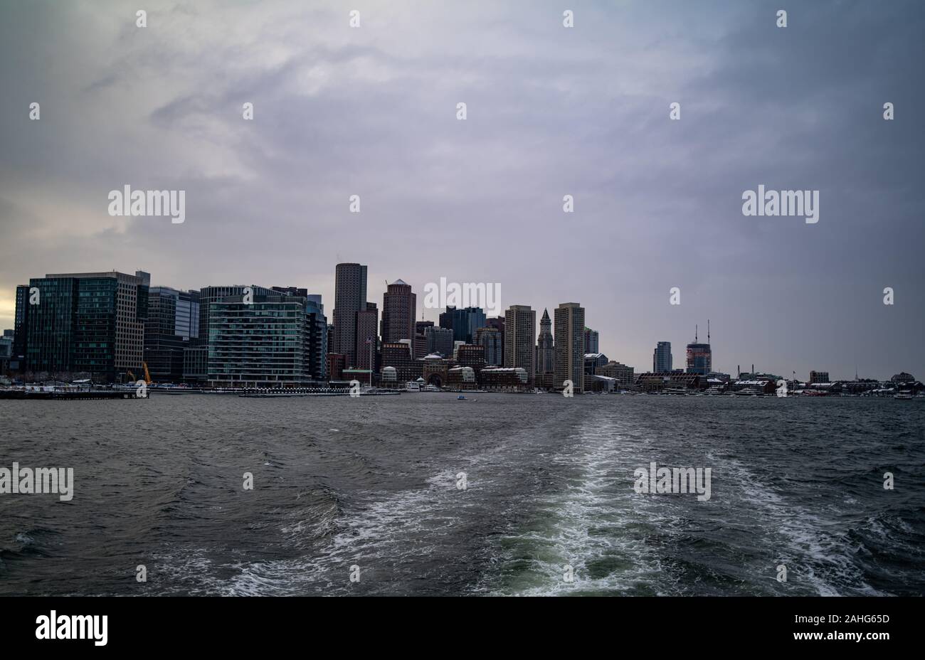 The Wake Of A Boat On A Winter Day In Boston Harbor Stock Photo - Alamy