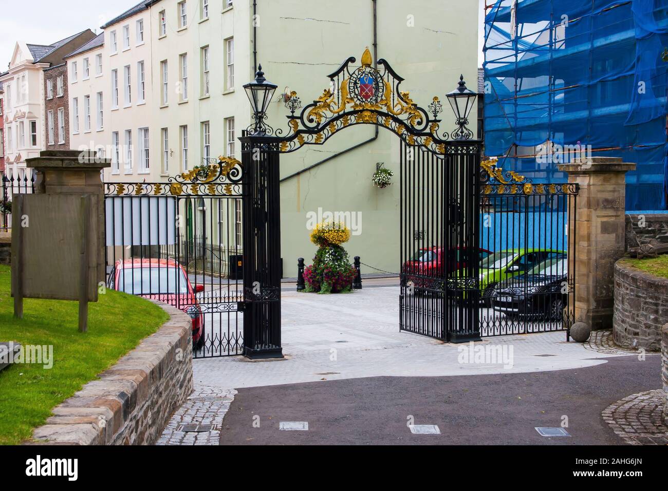 13 July 2014 The ornate ornamental entrance gates to St Columb's ...