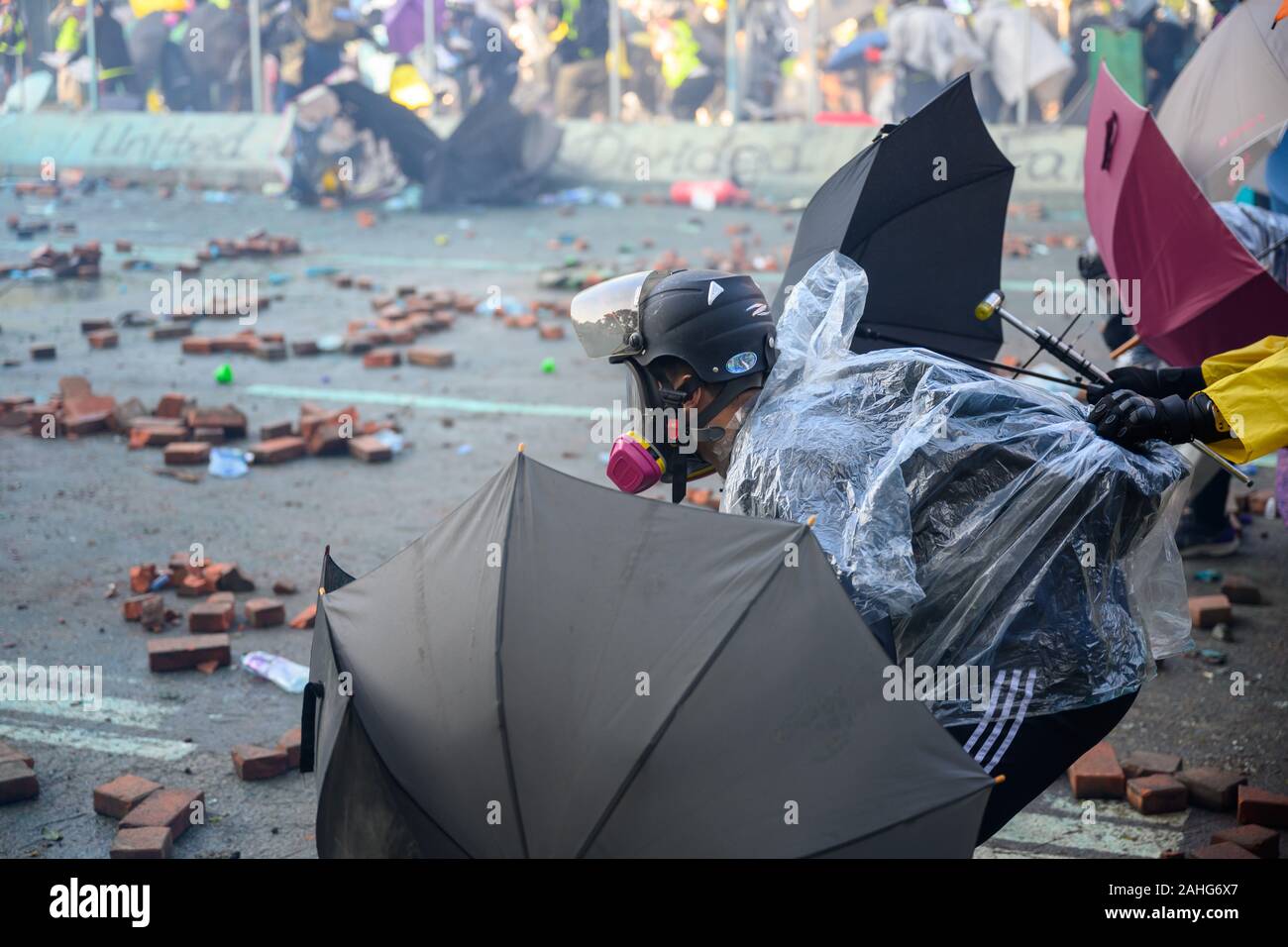 PolyU, Hong Kong - Nov 17, 2019: The first day of the Siege of PolyU ...