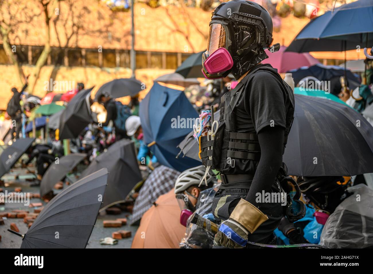 PolyU, Hong Kong - Nov 17, 2019: The first day of the Siege of PolyU ...