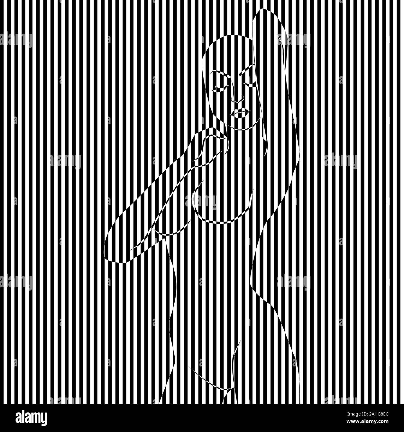 Abstract of elegant woman in illustration divided into narrow black and ...