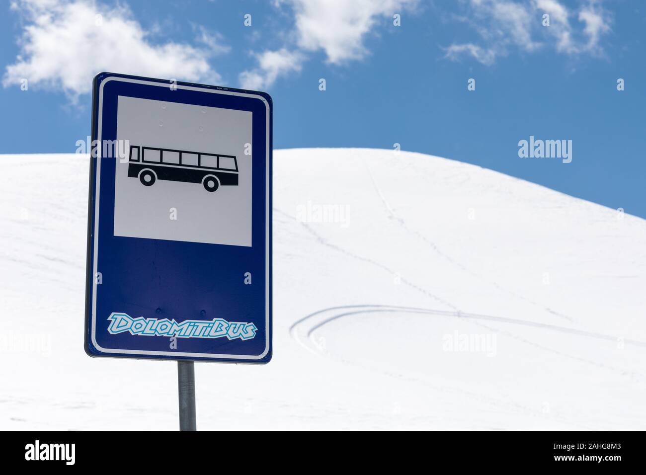 Dolomiti Bus bus station sign in the Dolomites, Italy Stock Photo - Alamy