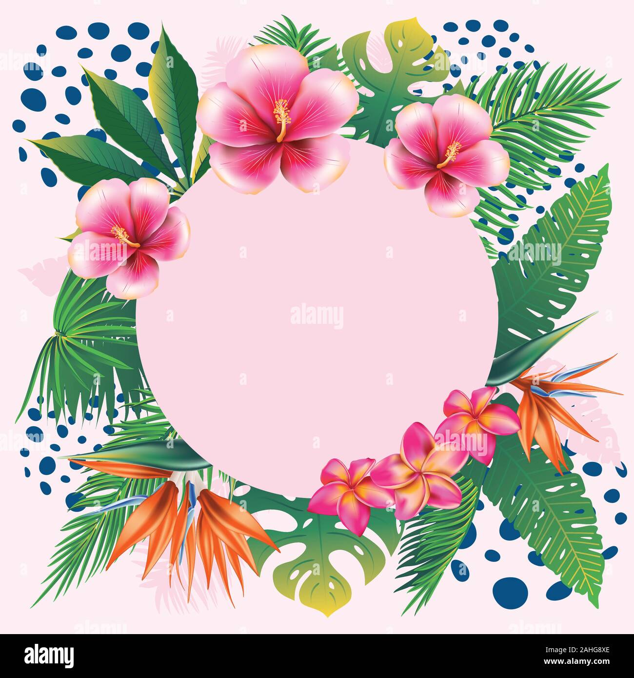 Floral banner with tropical leaves and exotic flowers design Stock ...