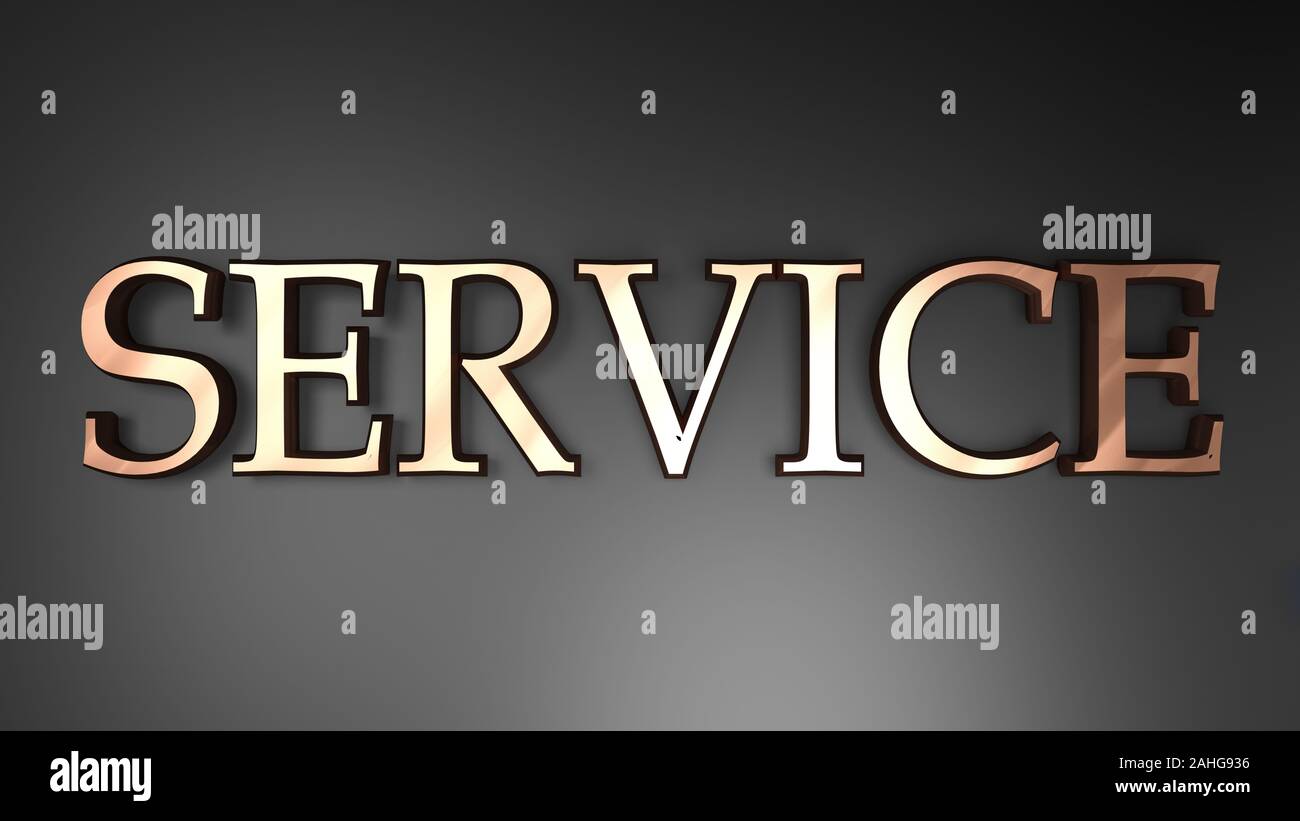 SERVICE satin copper write on black background - 3D rendering ...