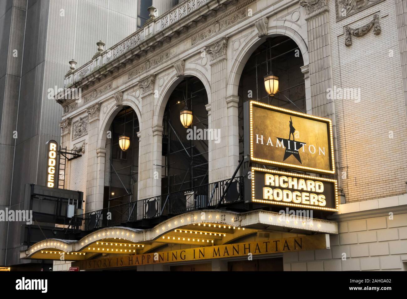 "Hamilton" Marquee at the Richard Rodgers Theatre, Times Square, NYC, USA Stock Photo - Alamy