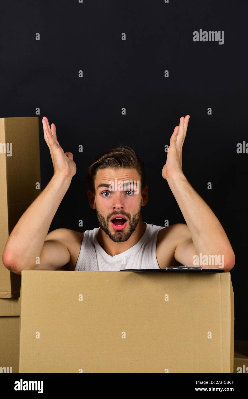 Man leaning on pile boxes hi-res stock photography and images - Alamy