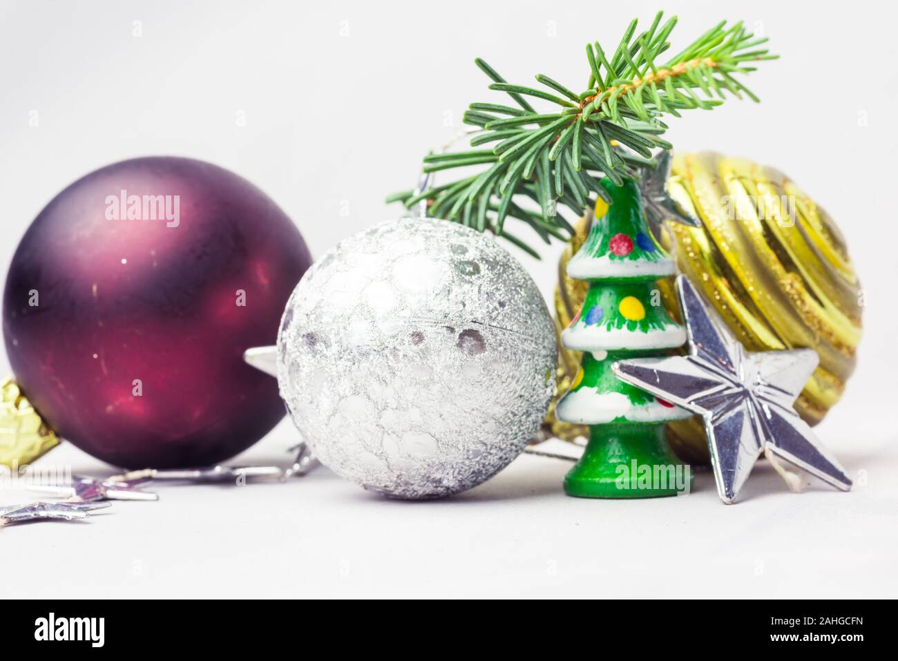 Christmas concept banner - red and silver Christmas balls, silver star ...