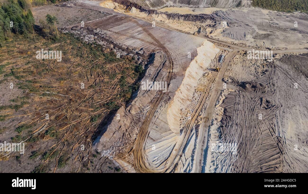 Aerial view of opencast sand mine Stock Photo - Alamy