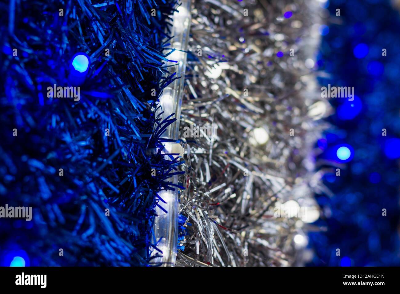 Silver and blue garland ribbons abstract texture. Christmas holiday ...
