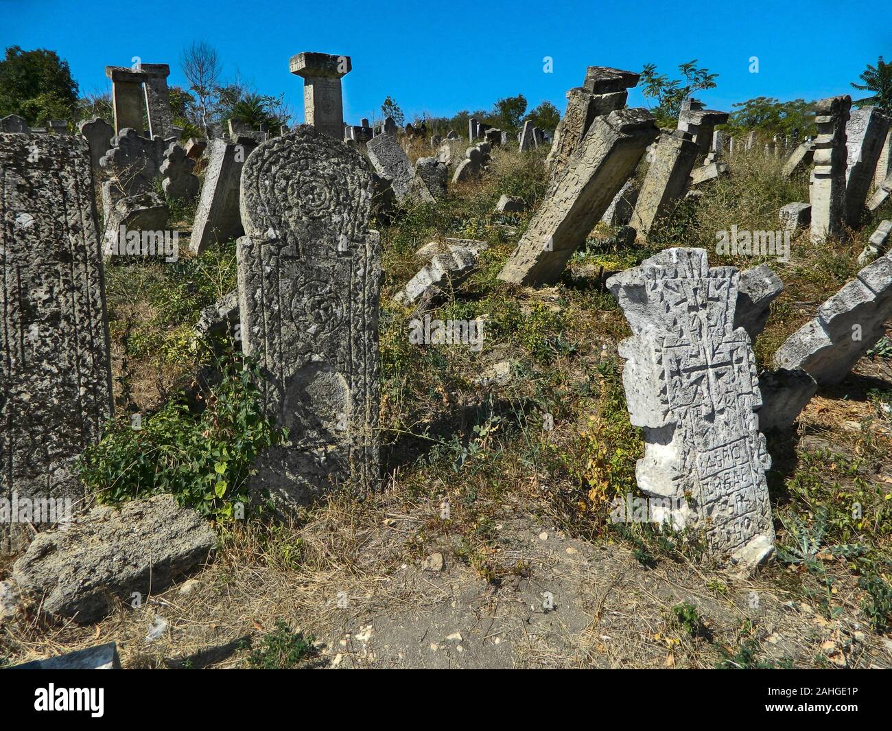 Rajacke pivnice, Serbia, September 10, 2012. An old village cemetery ...