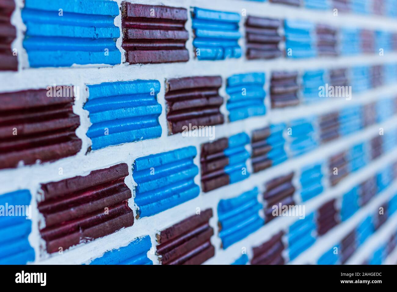 Blue and brown bricks wall texture of a shack at the beach in the ...