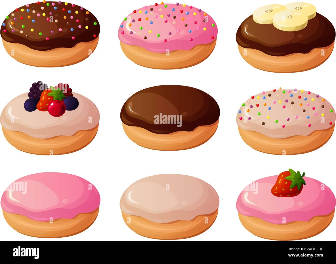 Vector illustration of German berliner deep fried pastry cakes filled ...