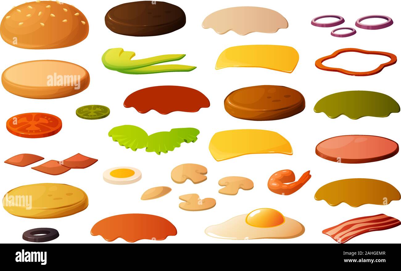 Vector illustration of various burgers isolated on white background ...