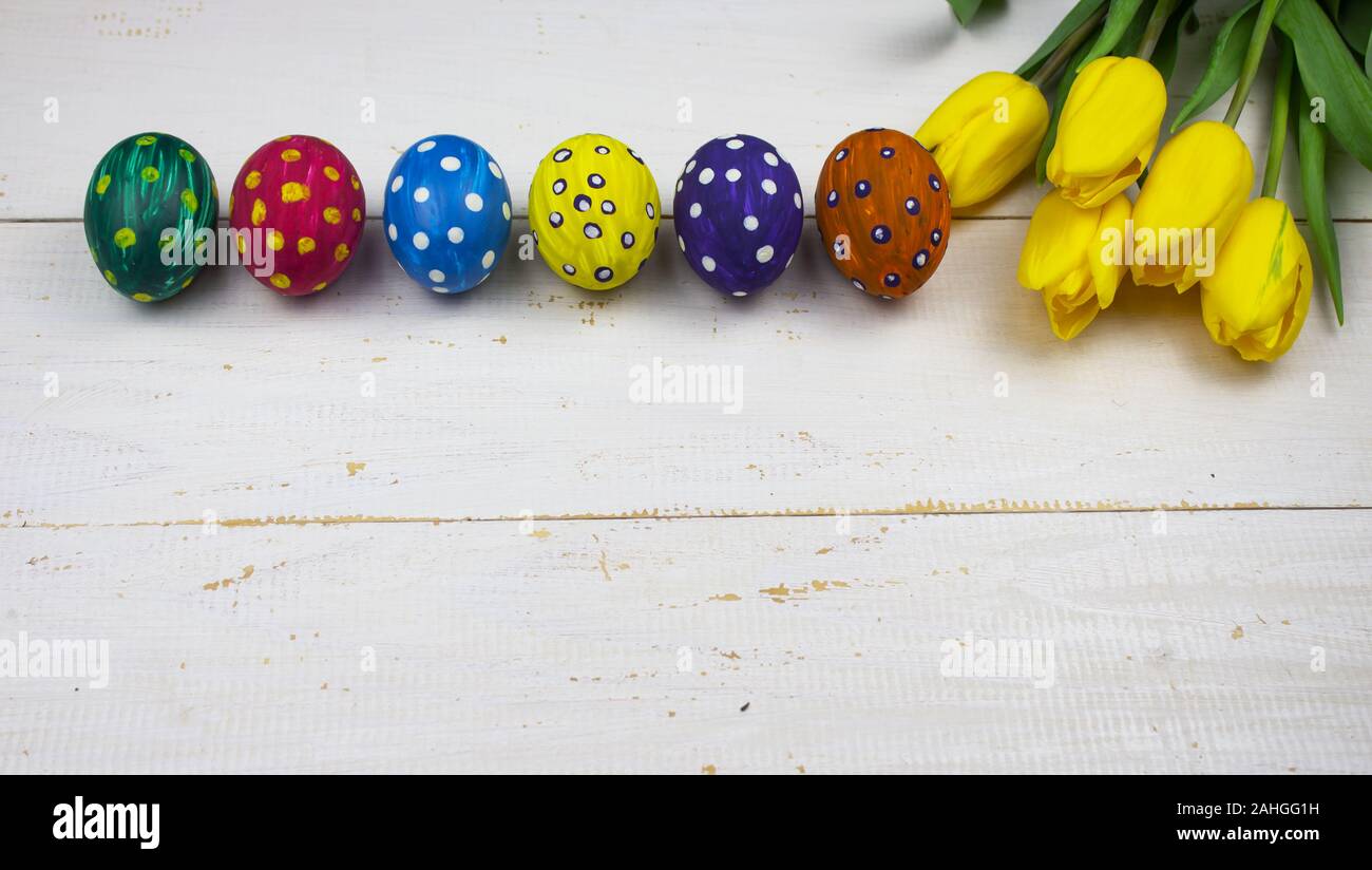 Easter eggs. Happy easter card. Multi-colored Easter eggs. Easter ...