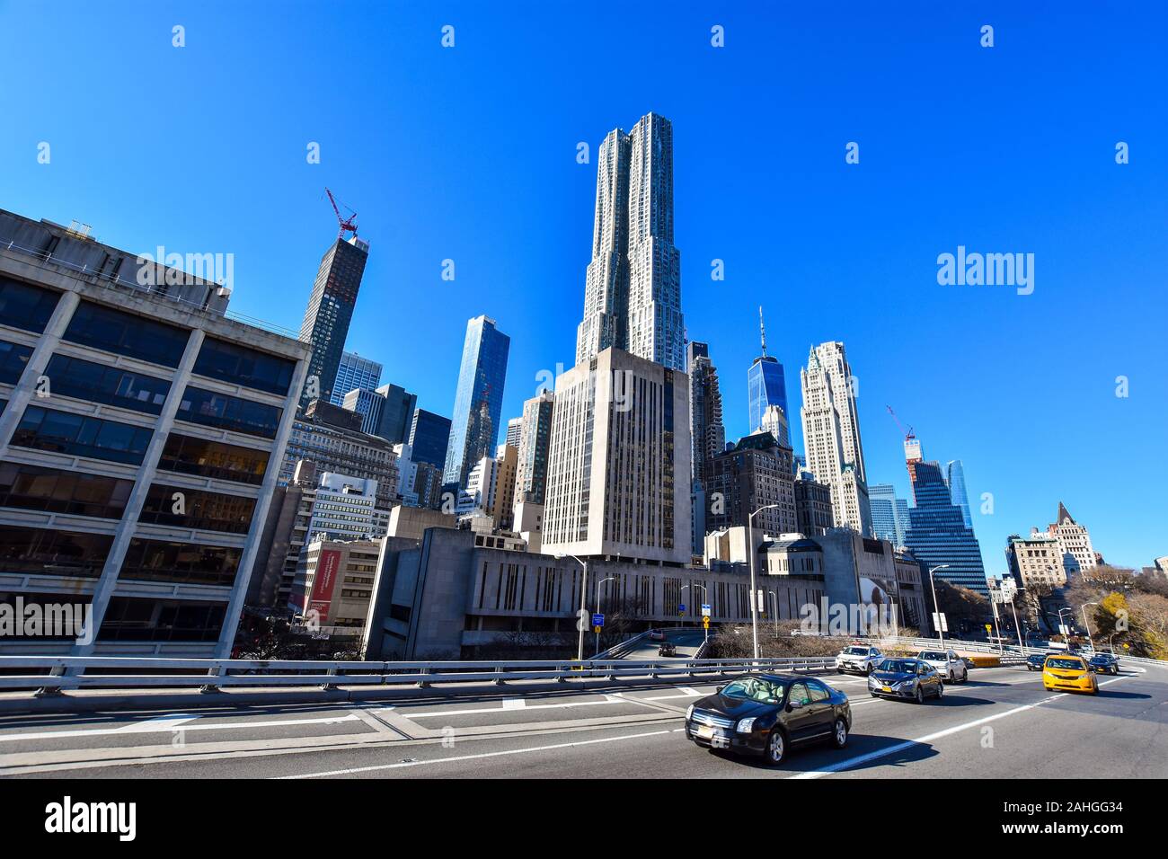 Manhattan, New York, NY, USA - November 30, 2019. City view and traffic ...
