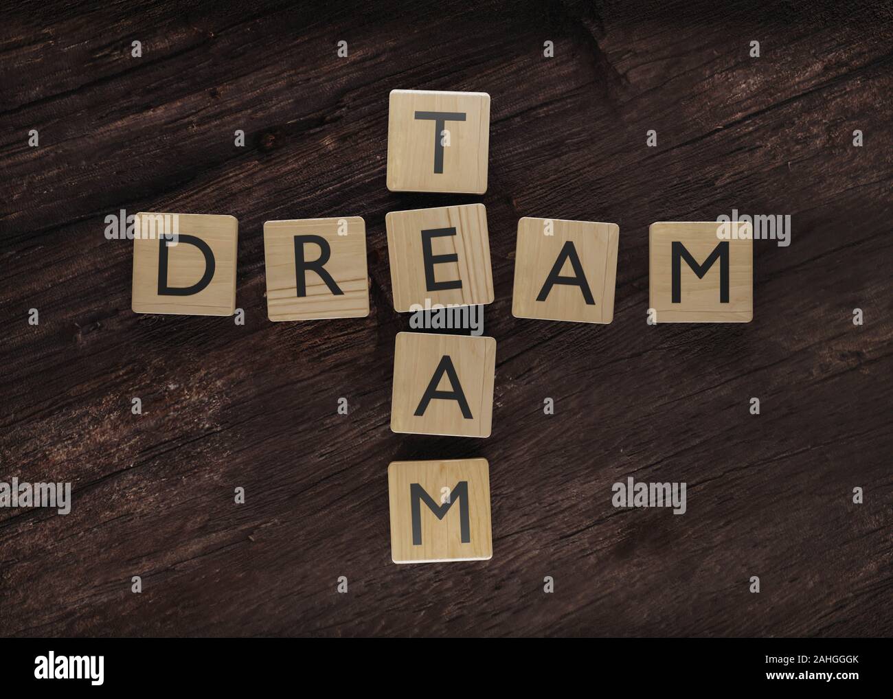 concept art dream team made of wooden cubes with letters 3d render ...